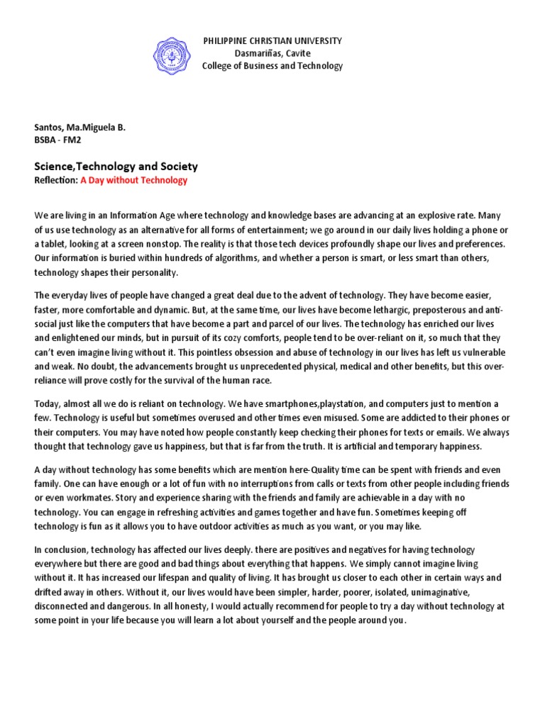 Science, Technology and Society: A Day Without Technology | PDF ...