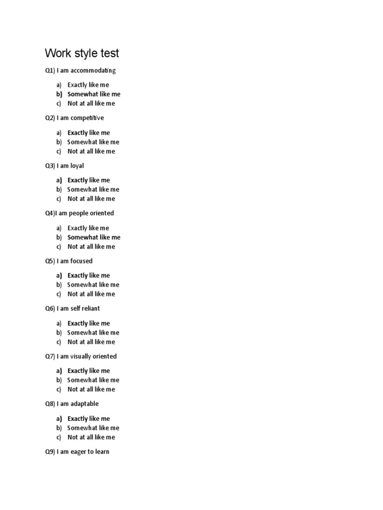 Work Style Test 18BABBA003 | PDF