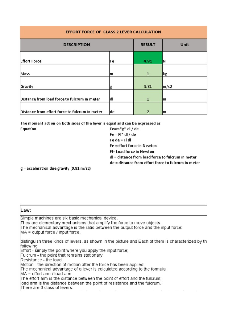 Class 2 Lever Effort Force Calculation | PDF | Lever | Force