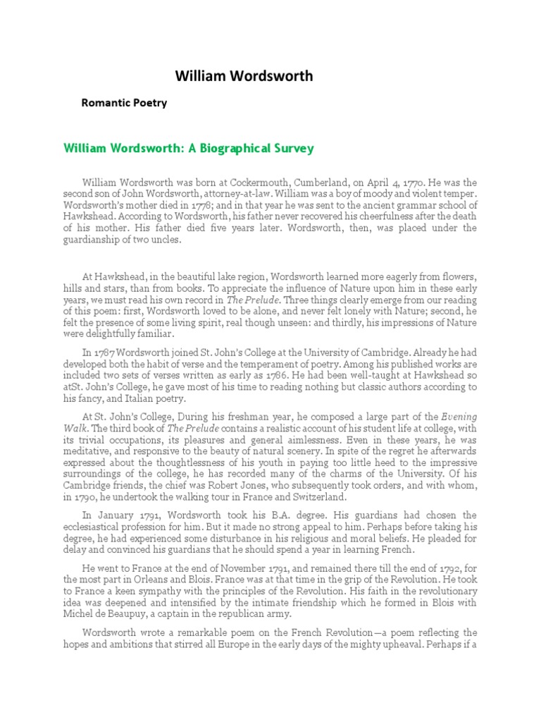 William Wordsworth: Romantic Poetry | PDF | William Wordsworth | Samuel ...