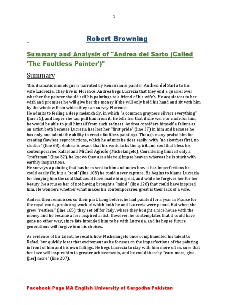 Robert Browning: Summary and Analysis of "Andrea Del Sarto (Called 'The ...