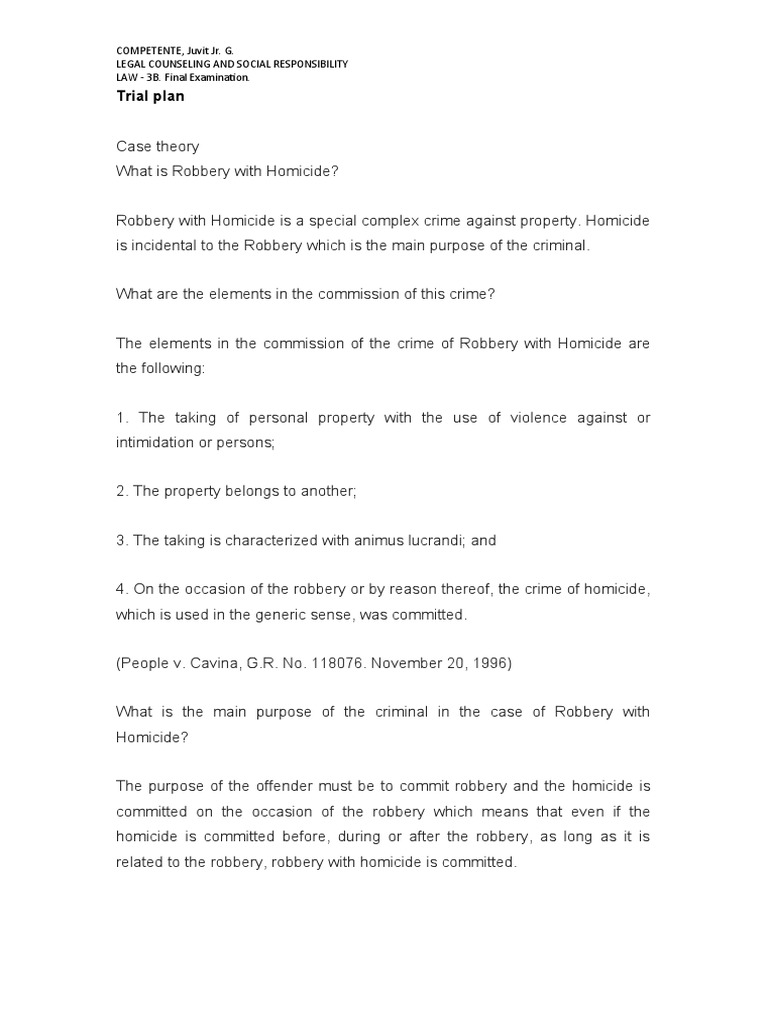 Trial Plan: COMPETENTE, Juvit Jr. G. Legal Counseling and Social ...