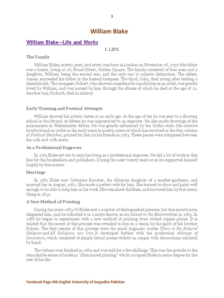 William Blake-Life and Works | PDF | William Blake | Reason