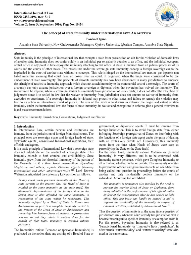 State Immunity in International Law | PDF | Sovereign State | Sovereign ...