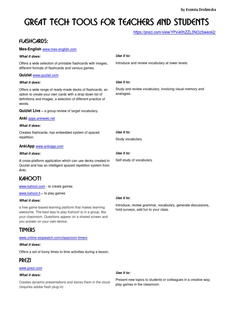 GREAT TECH TOOLS FOR TEACHERS and STUDENTS HO | PDF