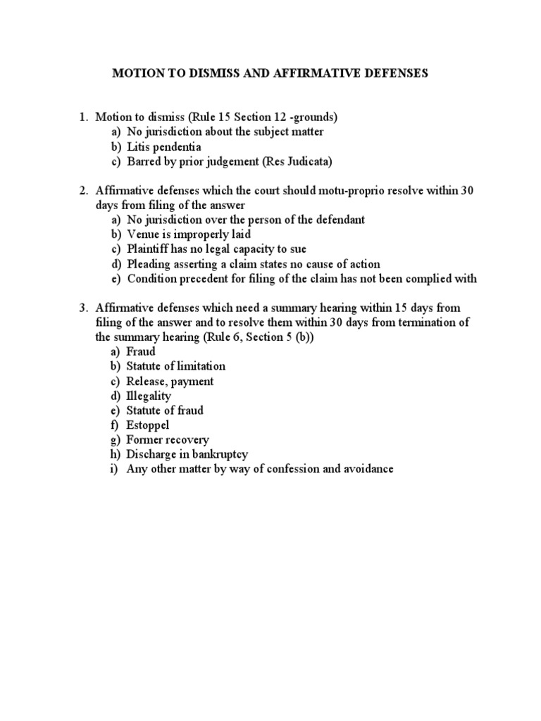 Motion To Dismiss and Affirmative Defenses | PDF