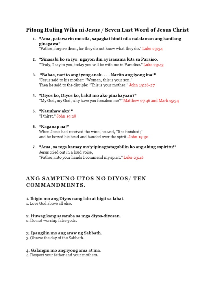 Pitong Huling Wika Ni Jesus / Seven Last Word of Jesus Christ | PDF