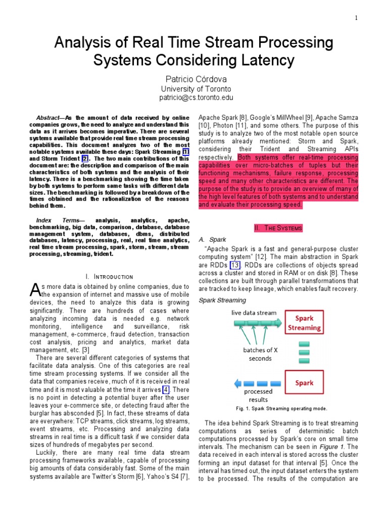 Analysis of Real Time Stream Processing Systems Considering Latency | PDF | Apache Spark | Scala ...