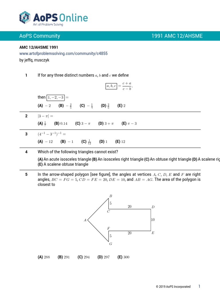 Aops Community 1991 Amc 12/ahsme | PDF | Triangle | Euclidean Plane Geometry