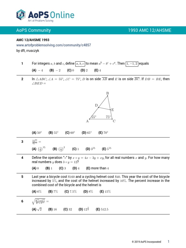 Aops Community 1993 Amc 12/ahsme | Download Free PDF | Square Root | Triangle