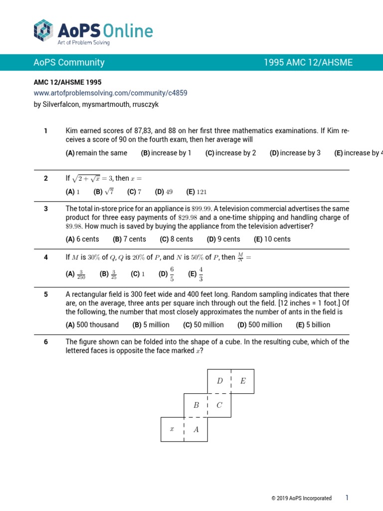 Ahsme 1995 PDF | PDF | Triangle | Area