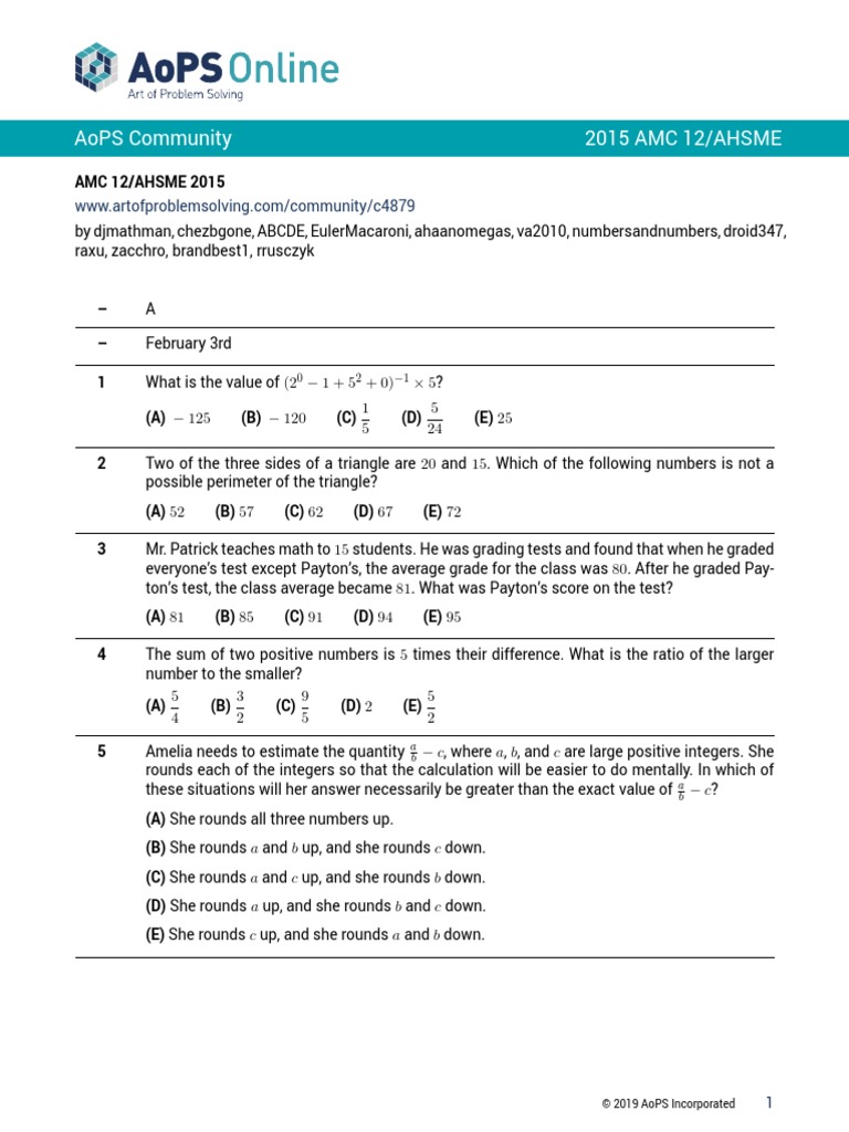 Aops Community 2015 Amc 12/ahsme | PDF | Square Root | Triangle