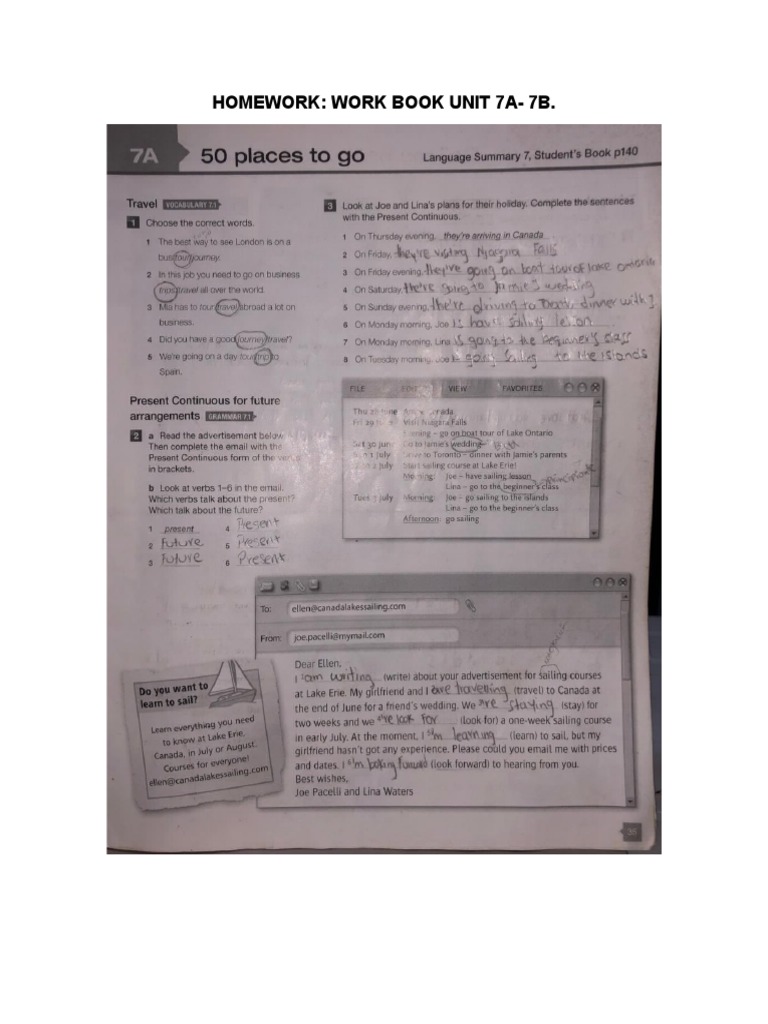 Homework: Work Book Unit 7A-7B | PDF