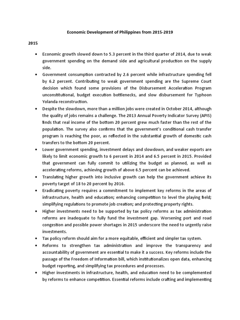 Economic Development of Philippines From 2015-2019 2015 | PDF ...