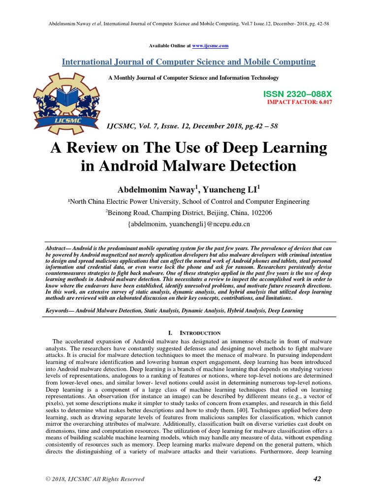 A Review On The Use of Deep Learning in Android Malware Detection PDF ...