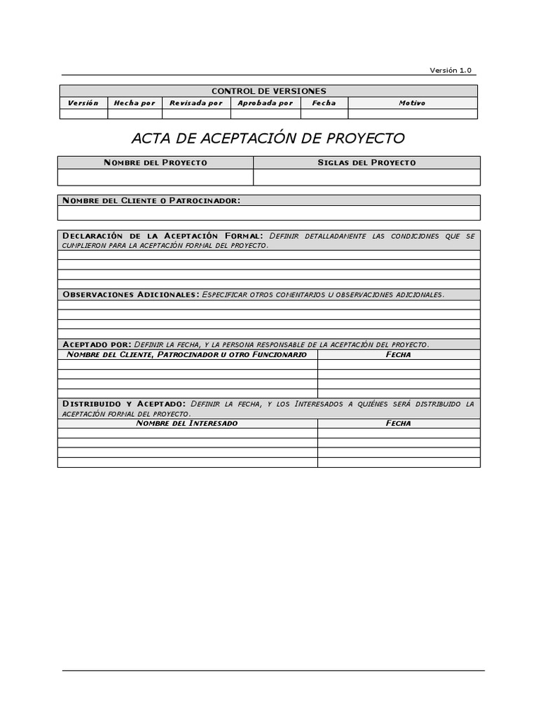 Acta de Aceptación de Proyecto | PDF