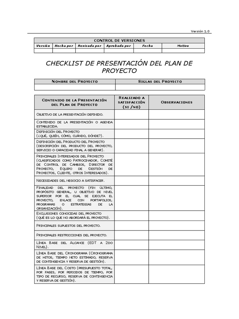 Checklist de Presentación Del Plan de Proyecto | PDF