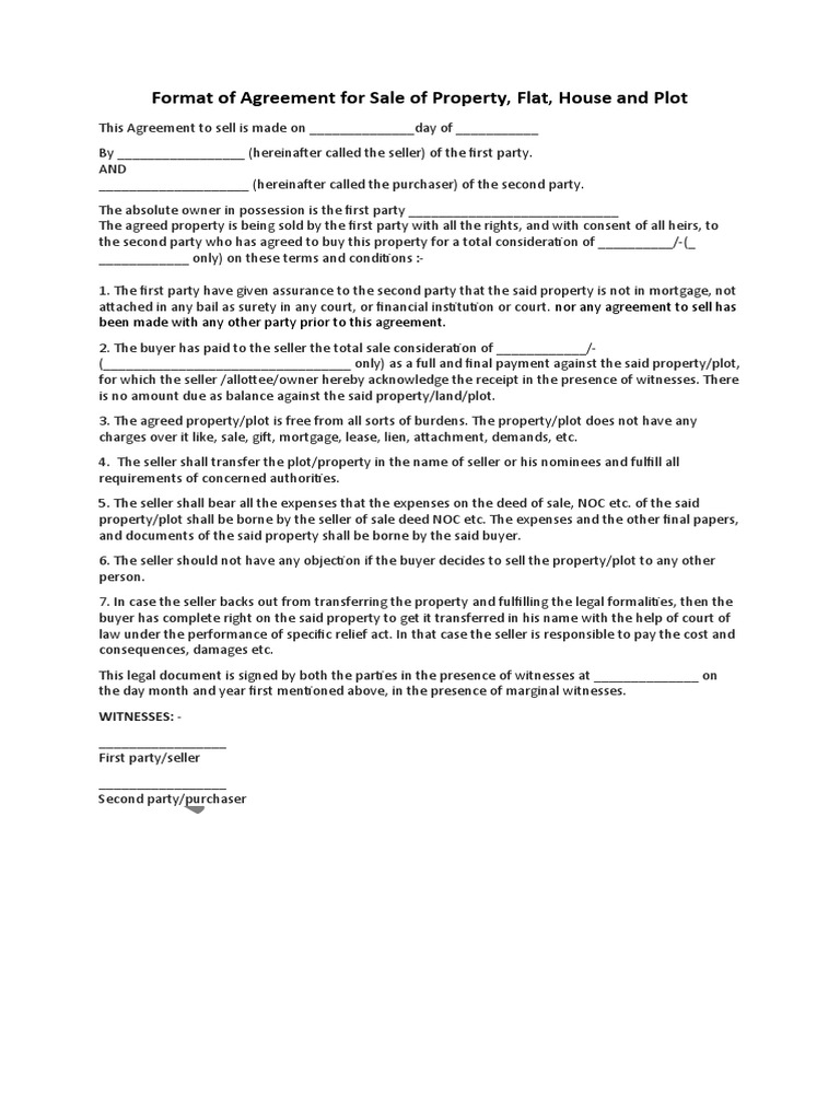 Property Sale Agreement Format | PDF | Mortgage Law | Sales