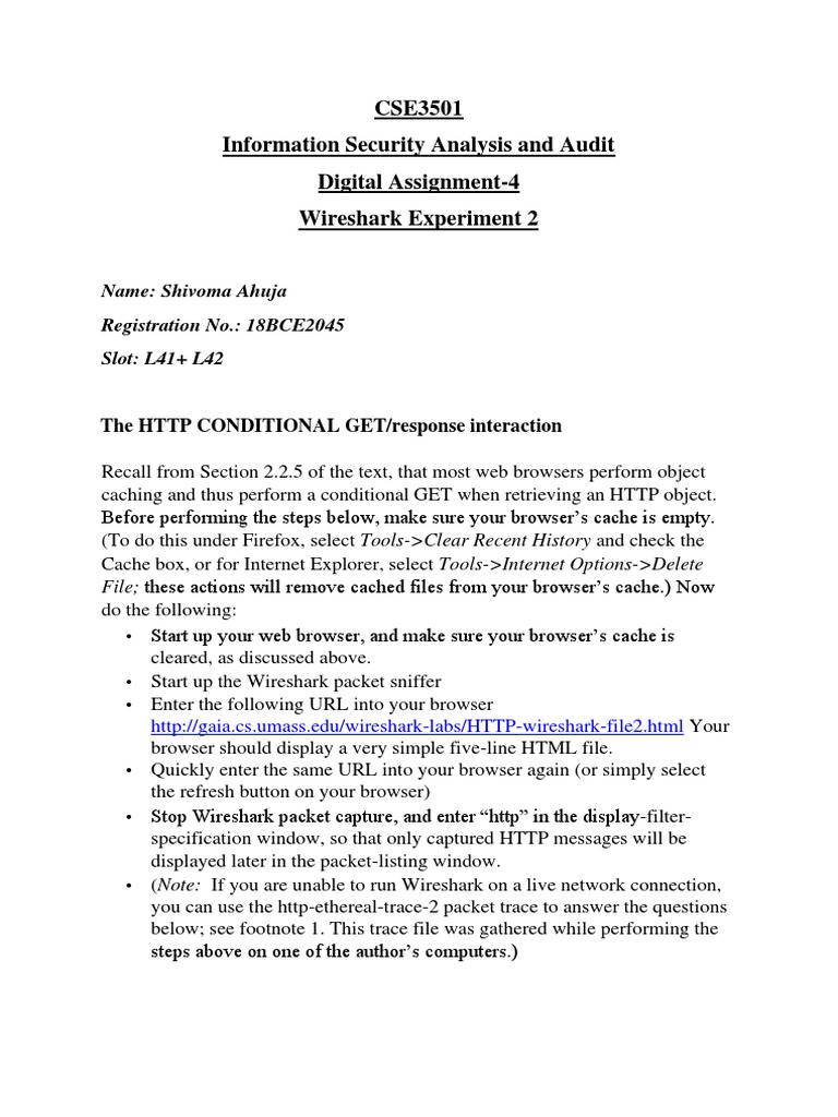 CSE3501 Information Security Analysis and Audit Digital Assignment-4 Wireshark Experiment 2 ...