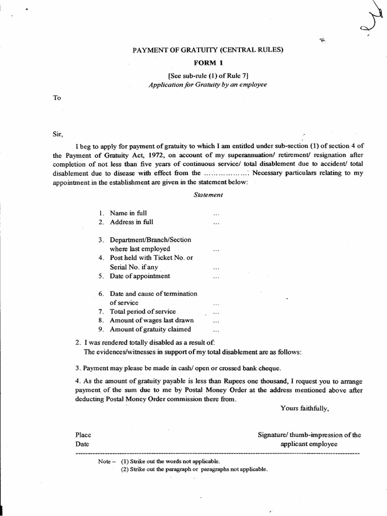 Gratuity Claim Form I PDF | PDF
