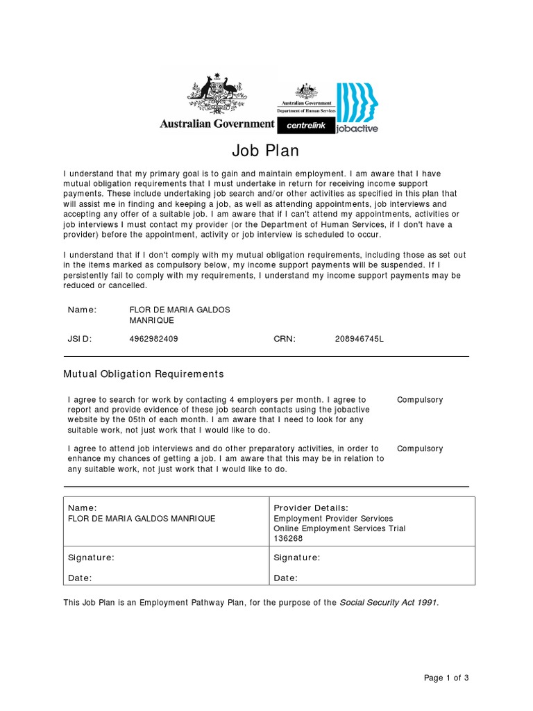 Job Plan: Name: Jsid: CRN | PDF | Privacy | Employment