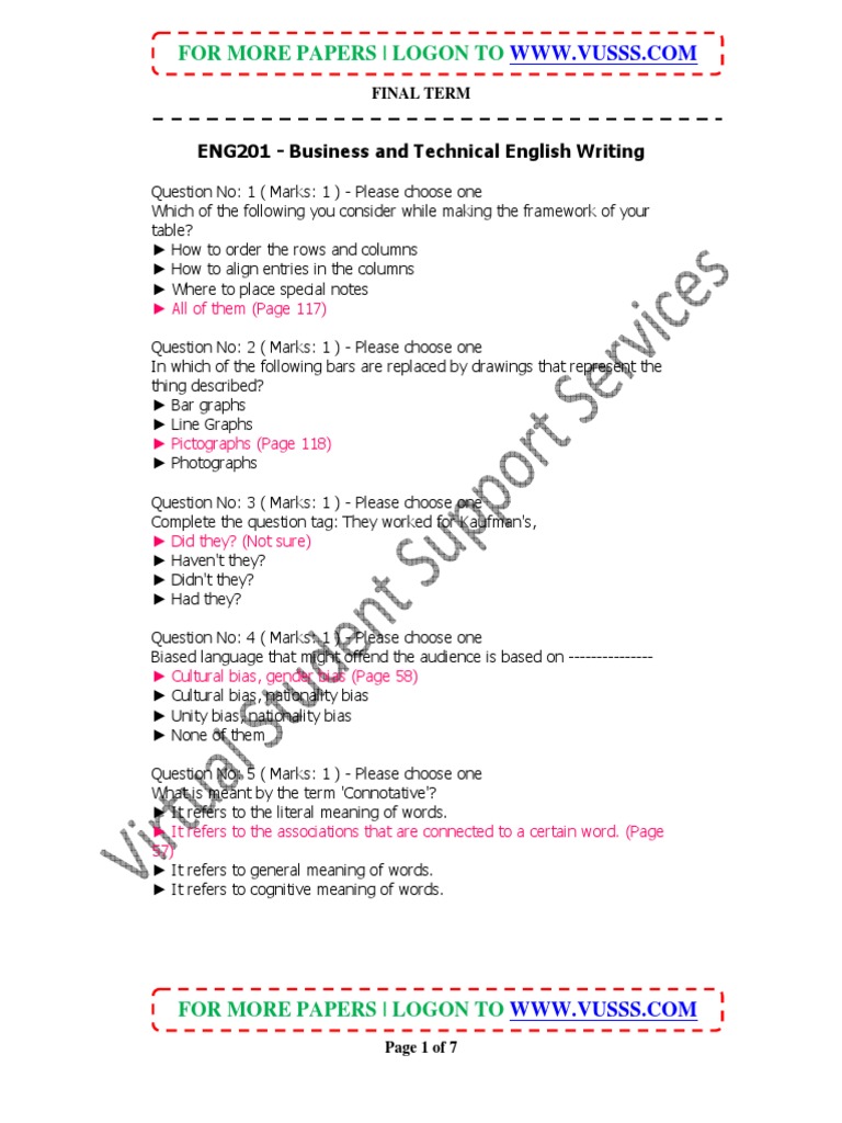ENG201 - Business and Technical English Writing - Solved - Final Term Paper - 03 PDF | PDF ...