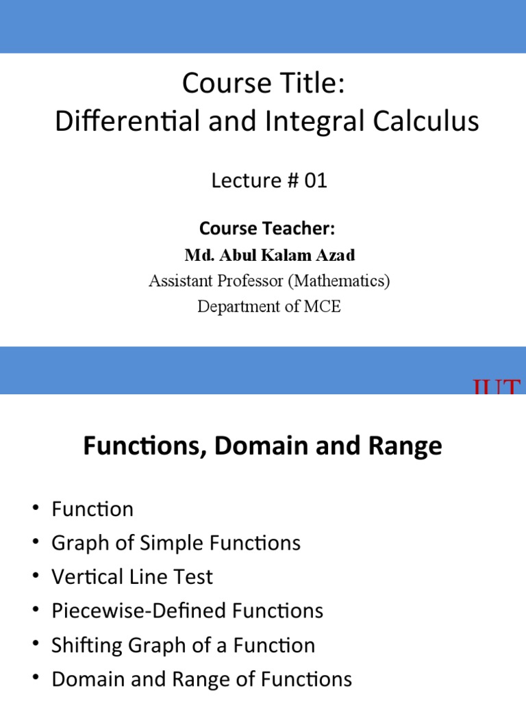 Lecture-01 (Functions, Domain and Range) | PDF | Variable (Mathematics) | Domain Of A Function