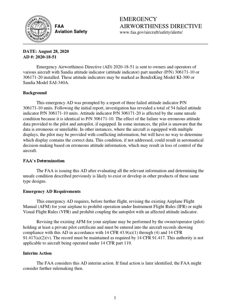 Emergency Airworthiness Directive: FAA Aviation Safety | PDF | Federal ...