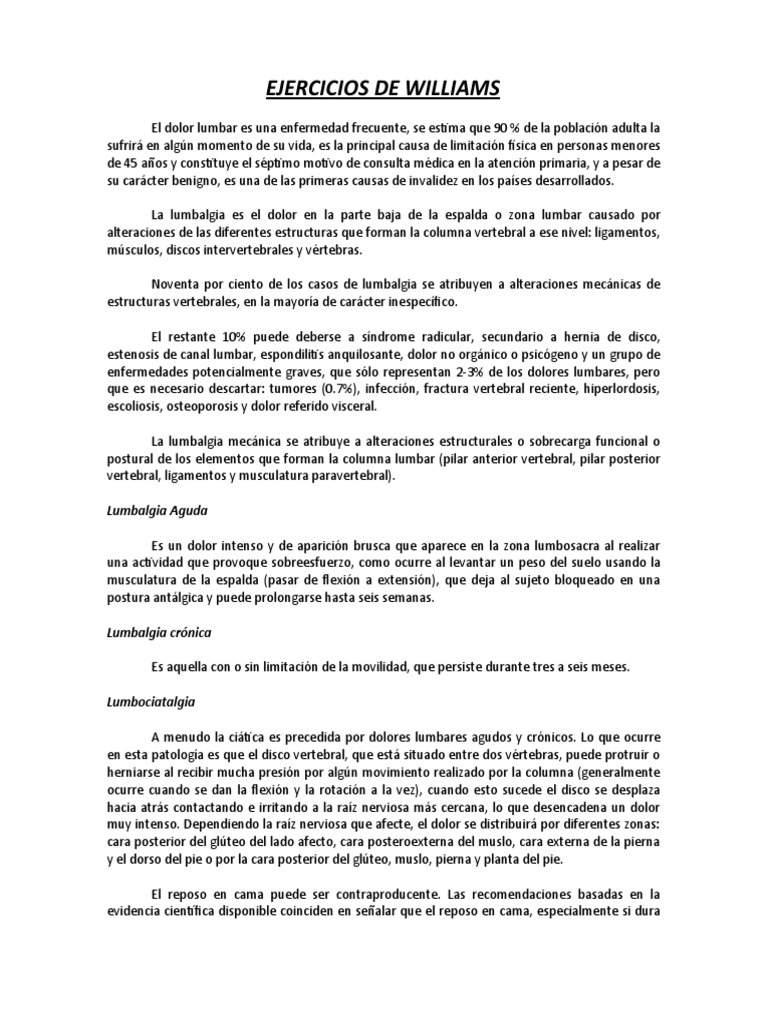 Ejercicios de Williams para Lumbalgia | PDF | Dolor lumbar | La columna ...