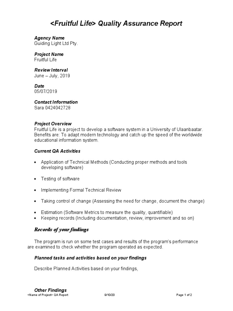 Quality Assurance Report | PDF