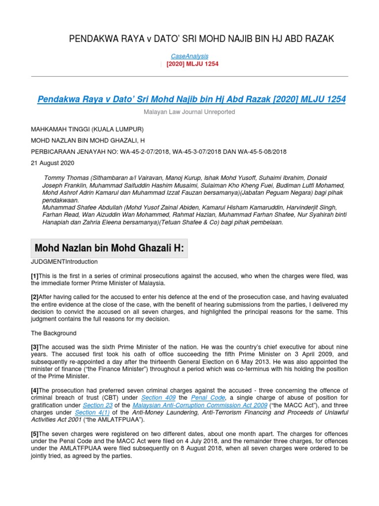 Pendakwa Raya V Dato - Sri Mohd Najib Bin HJ Abd Razak ( | PDF | Najib Razak | Money Laundering