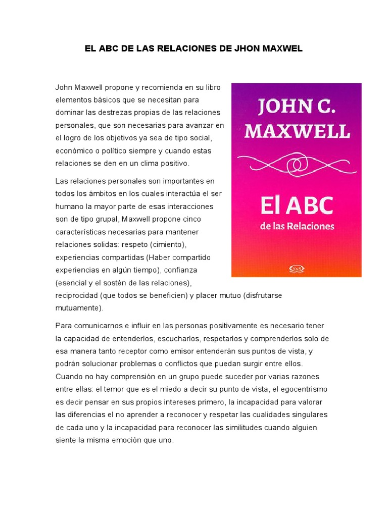 El Abc de Las Relaciones de Jhon Maxwel | PDF | Temor | Comprensión