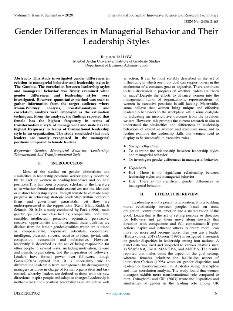 Gender Differences in Managerial Behavior and Their Leadership Styles ...