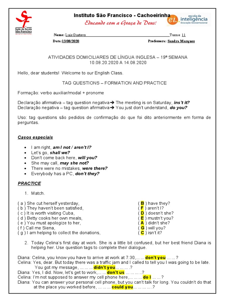 English Homework Tag Questions and Practice | PDF