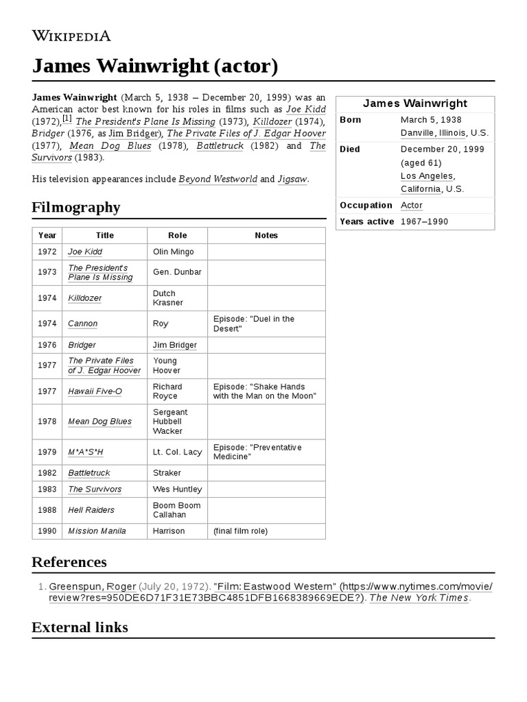 James Wainwright (Actor) : Filmography | PDF | Business