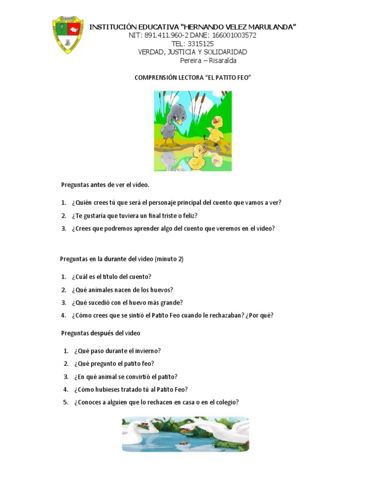 Comprensión Lectora: El Patito Feo | PDF