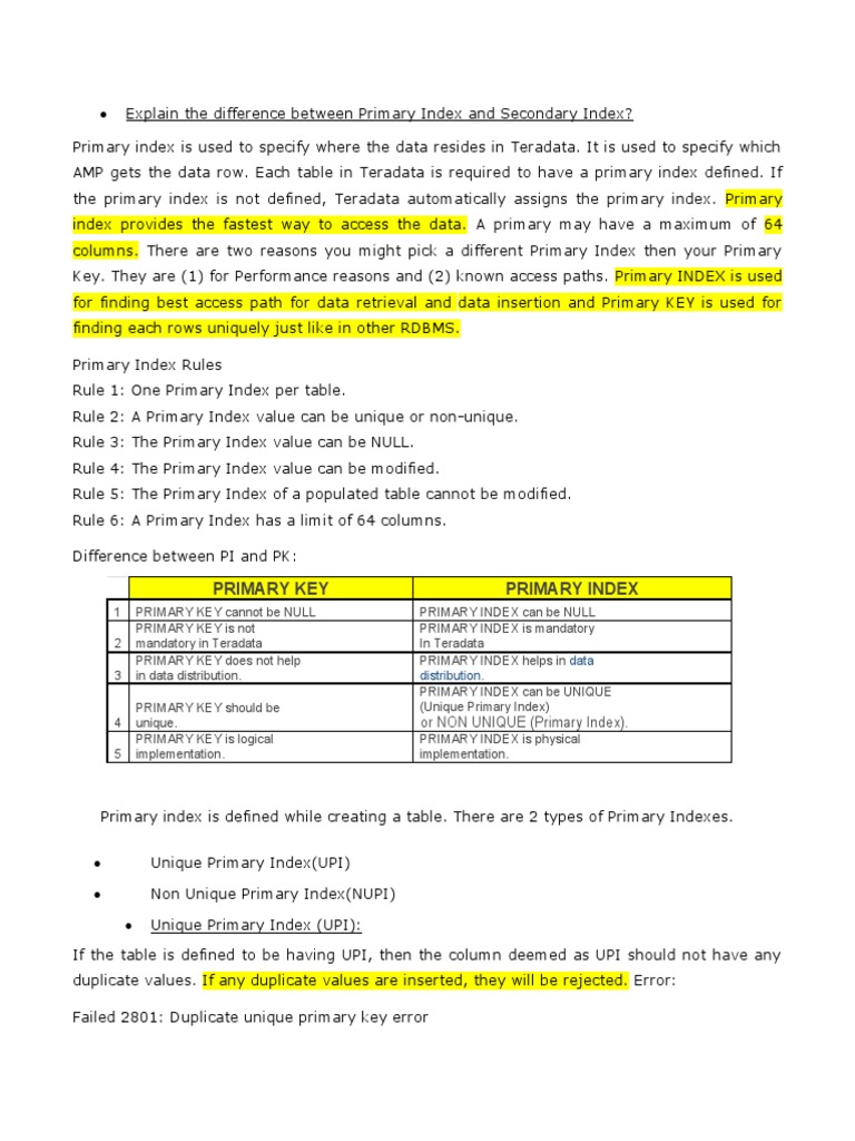 Primary Key Primary Index | PDF | Database Index | Relational Database