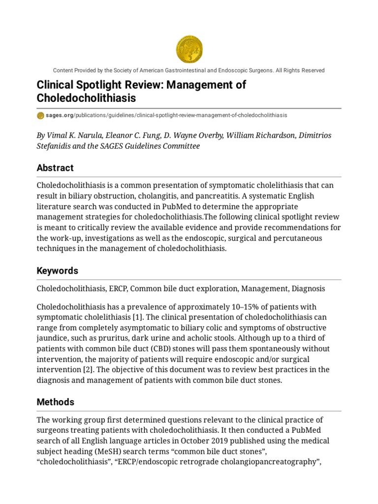Clinical Spotlight Review - Management of Choledocholithiasis - A SAGES ...