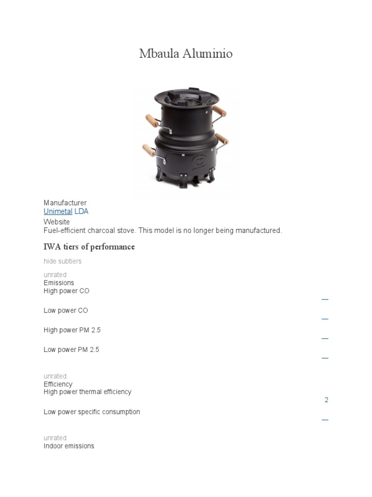 Mbaula Aluminio SPECS | PDF | Fuel Efficiency | Environmental Technology