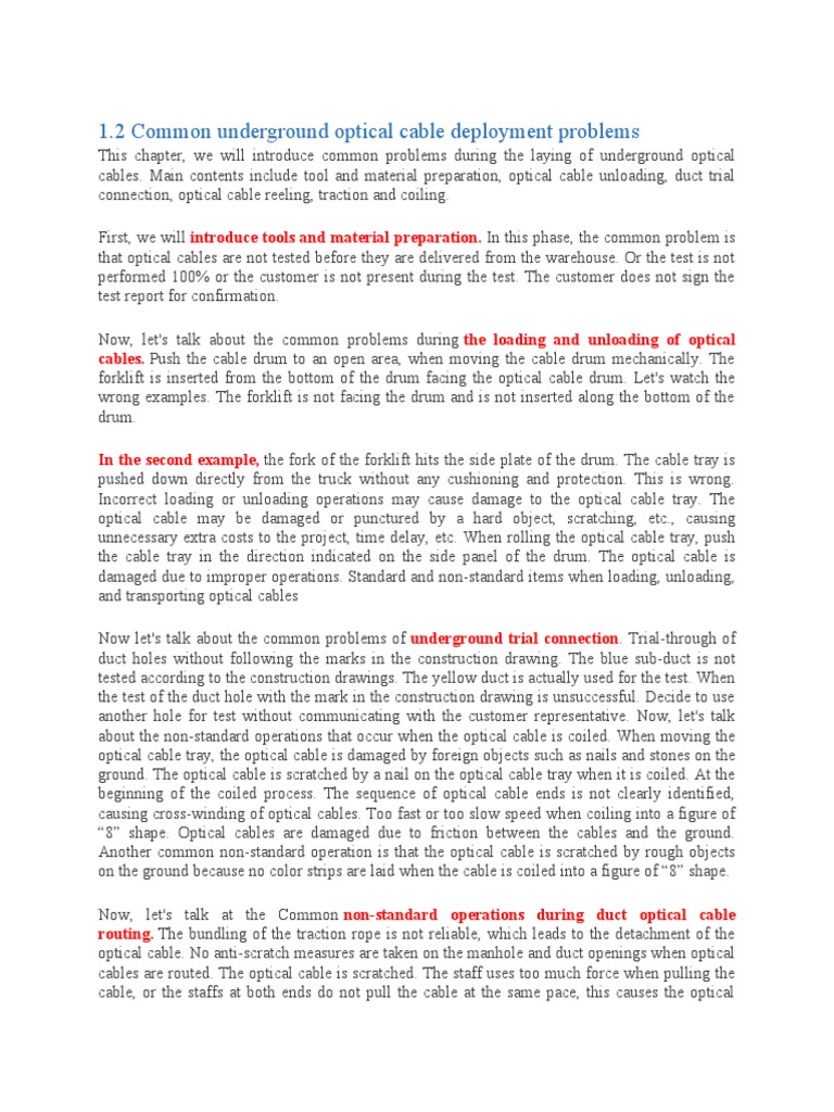 ODN OSP Construction | Download Free PDF | Optical Fiber | Rope