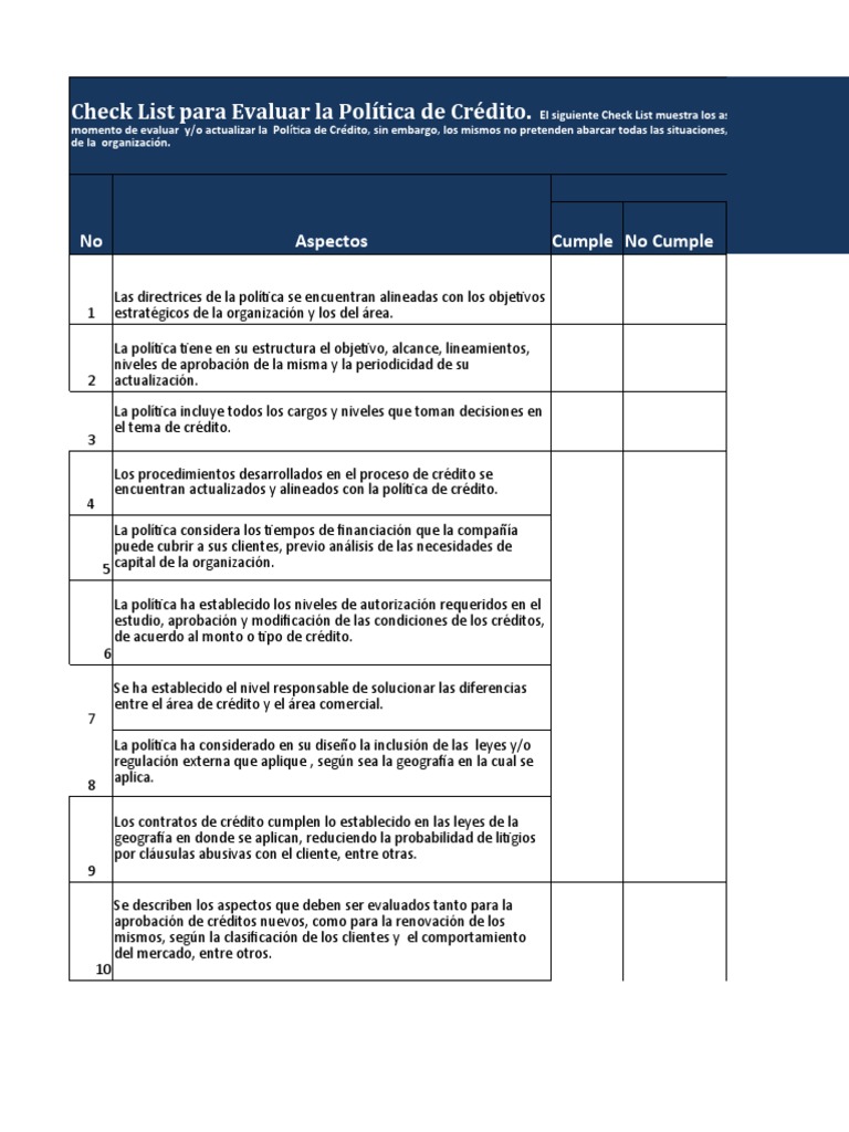 Check List para Evaluar La Pol - Tica de CR - Dito | PDF | Economias ...