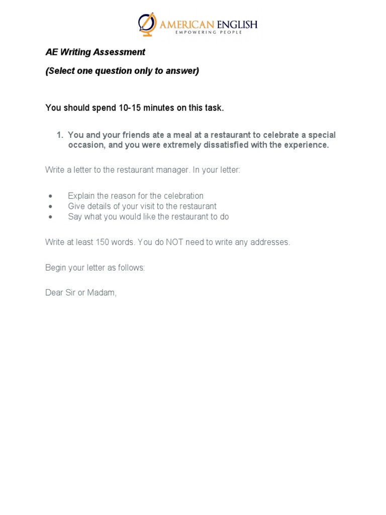 AE WRITING ASSESSMENT v2 | PDF