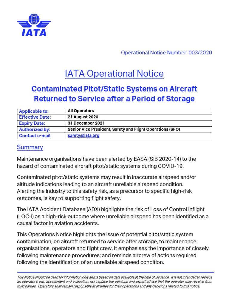 IATA Operational-Notice-003 - 20 | PDF | Airspeed | Aviation