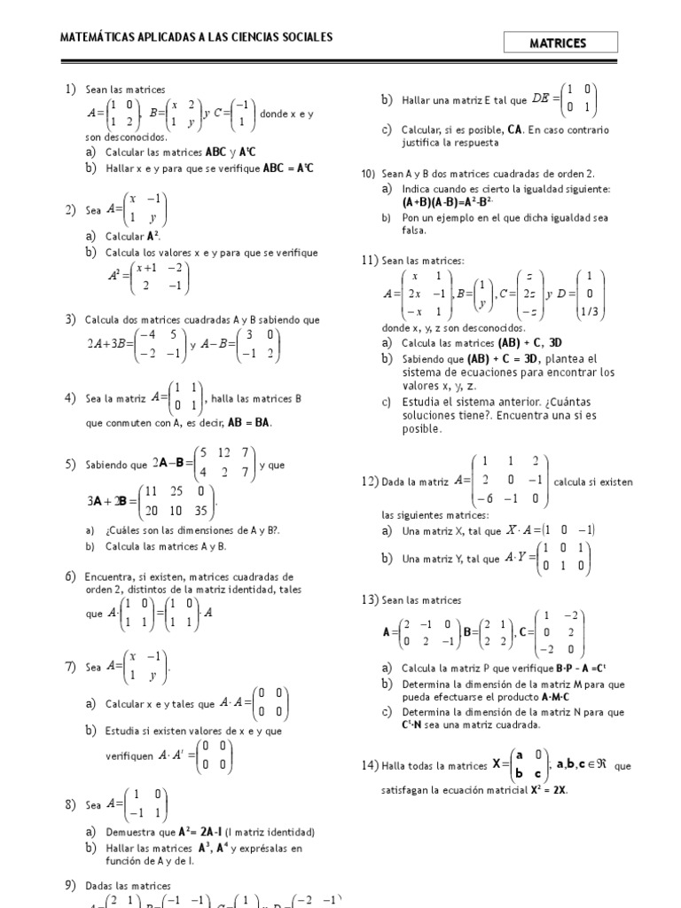Matrices 2 MCS | PDF | Matriz (Matemáticas) | Teoría de la matriz