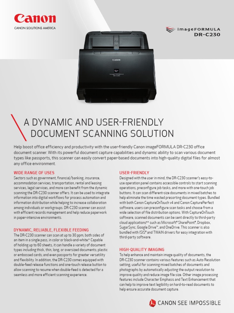 Scanner Canon ImageFORMULA DR C230 Brochure | PDF | Image Scanner ...