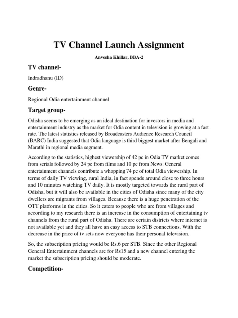 TV Channel Launch Assignment | PDF | Audience Measurement | Advertising