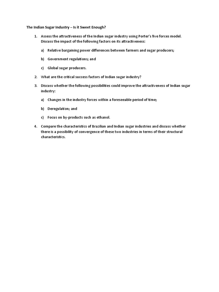 Case Questions - The Indian Sugar Industry | PDF