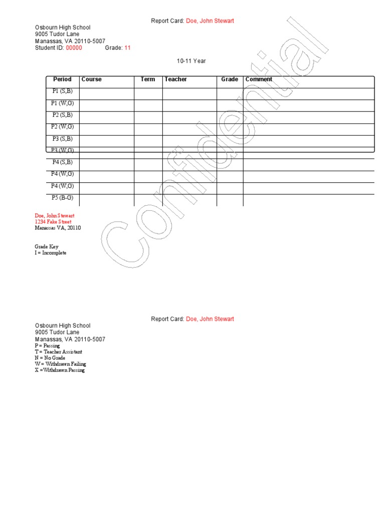 John Doe's 11th Grade Report | PDF
