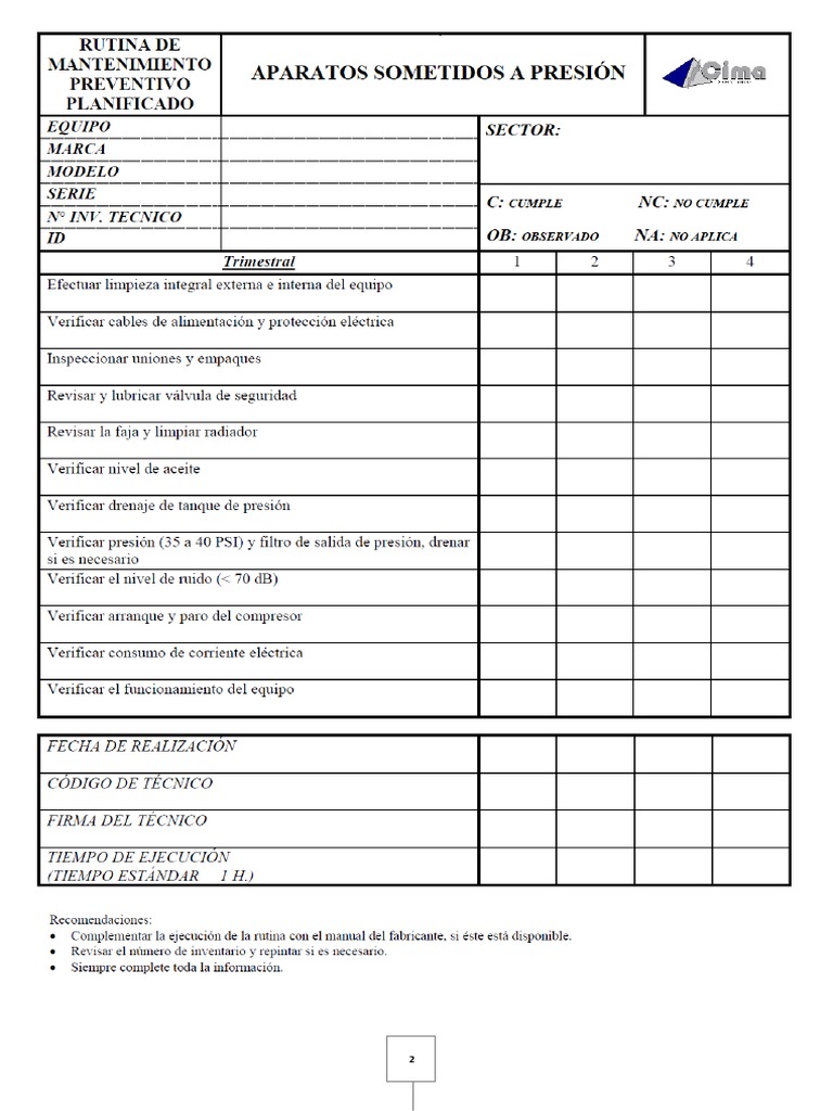 Check List - Mantenimiento A Compresores | PDF