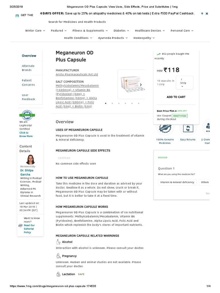 Meganeuron OD Plus Capsule - View Uses, Side Effects, Price and ...